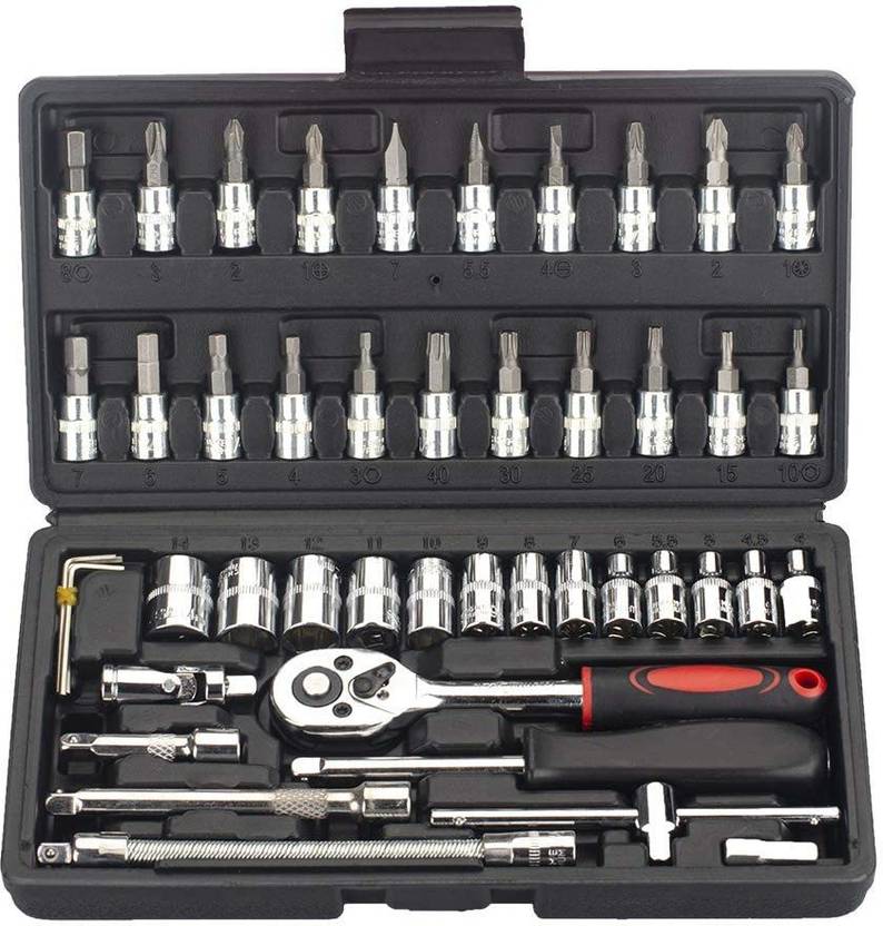 Afflatus Socket Set Socket Tools Wrench Set Box Hand Tool Kit 46 In 1