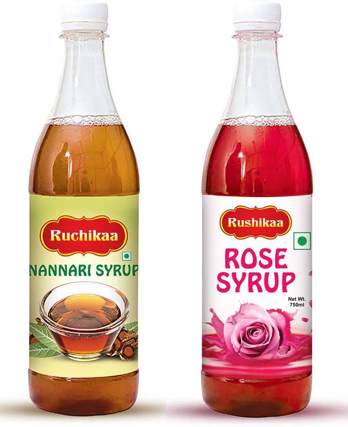 Rushikaa Rose Syrup & Nannari Syrup Each 750 ml Rose Milk, Nannari ...