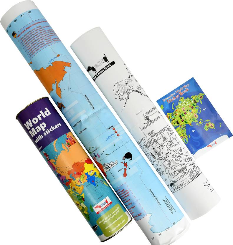 Cocomoco Kids World Map for Kids with Reusable Stickers - Geography ...