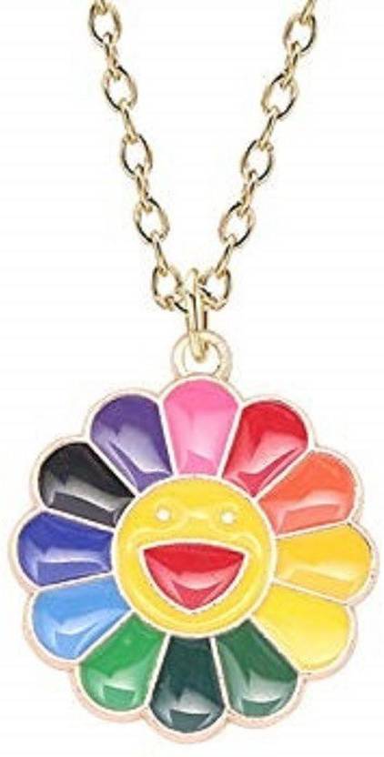 KERRY JEWEL Colorful Rainbow Sunflower Smiley Enamel Design Necklace ...