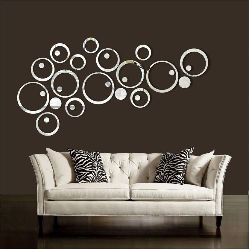 Bikri Kendra 151 Cm 30 Silver Rings And Dots 3d Mirror Wall Stickers
