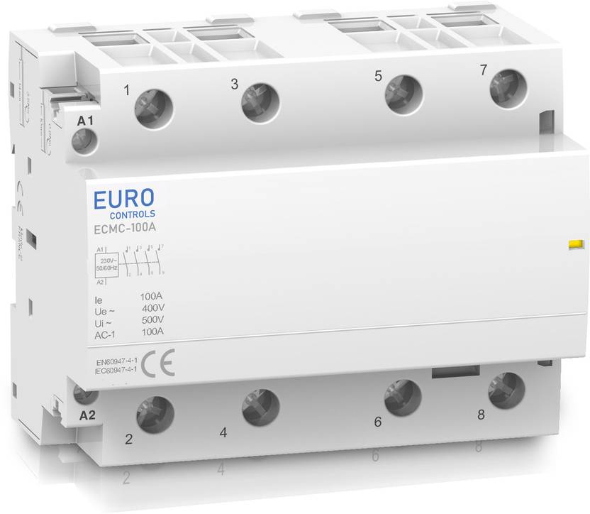 EURO Modular Power Contactor ECMC-100 Amps - 4NO - 220V AC 4 Pole - Din ...