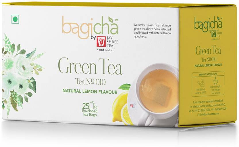 Jay Shree Tea A Birla Product Bagicha Green Tea Natural Lemon Flavour 25 Enveloped Tea Bags ...