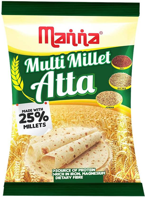 Manna Multi Millet Atta - 1kg - MultiGrain Atta with 25% Millets, Tasty ...