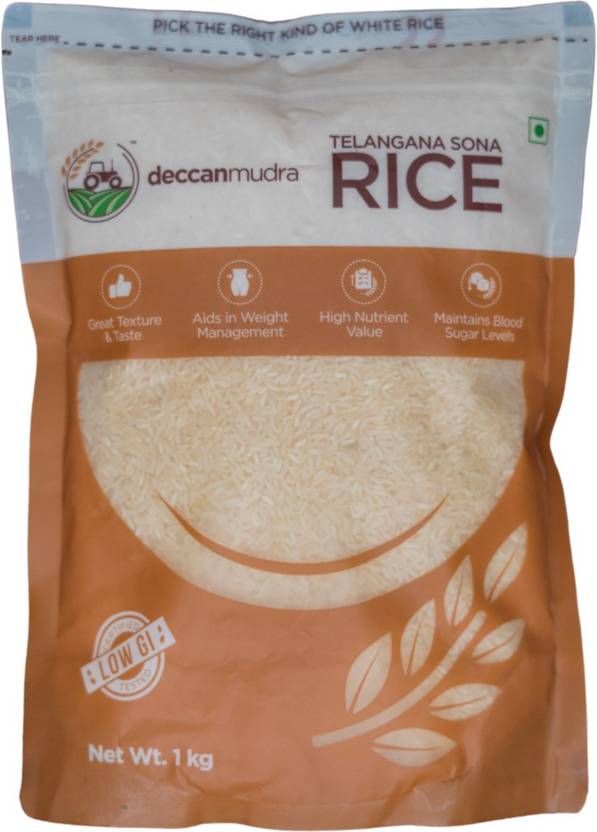 deccan mudra Telangana Sona Rice | Low GI Rice | 3*1kg Raw Rice (Medium ...