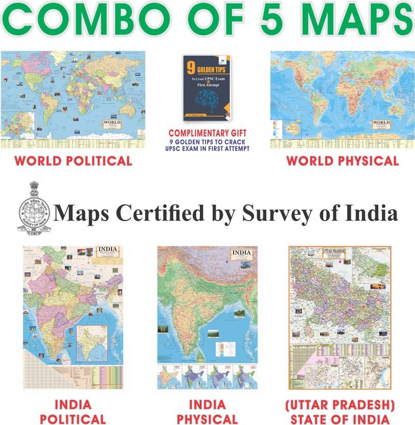MAPS FOR UPSC (PACK OF 5 MAPS/CHART) UTTER PRADESH POLITICAL ...