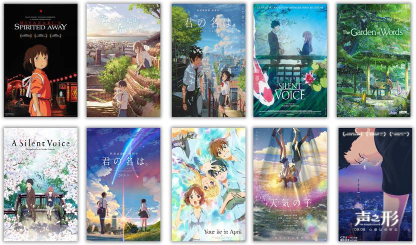 Set of 10 anime movie wall poster your name , weathring with you and ...