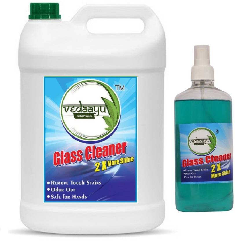 Vedaayu Organic Glass Cleaner 5 Ltr Pack With Refillable Spray Bottle ...