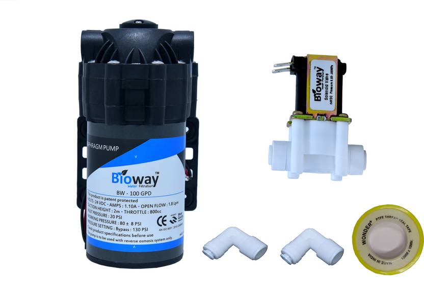 bioway 100GPD RO BOOSTER PUMP + 24VDC SV SOLENOID VALVE + ELBO & TAPLON ...