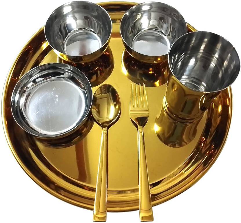 Royal Mejestic Pack of 7 Gold Plated High Grade Stainless Steel Thali ...