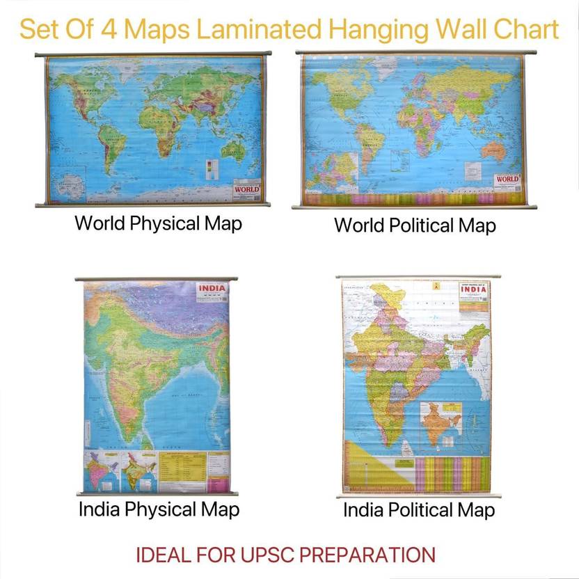 India & World Map ( Both Political & Physical ) Wall Chart | Set Of 4 ...
