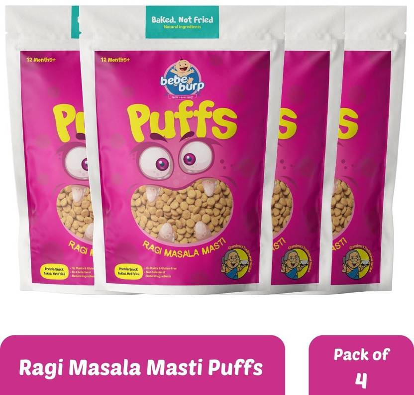 bebe burp Puffs Ragi Masala Pack of 4 - 35 gms each Baby Puffs 100 g ...