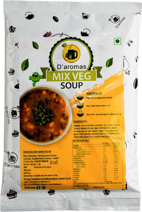 D'aromas Instant Mix Veg Soup 1kg, Instant Premix Mix Powder, Gluten ...