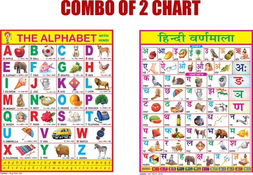 Combo of 2 English Alphabet & Hindi Varnmala Chart For Kids | 20x30Inch ...
