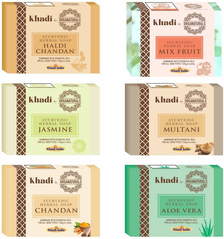 Organaturals Khadi Soap Aloevera Jasmine Chandan Multani Haldi Chandan ...