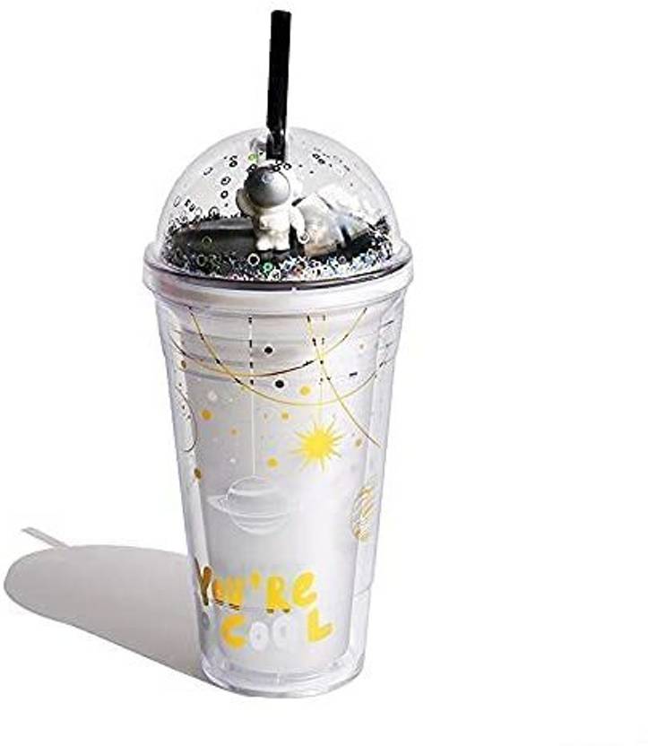 Elipsis Space Wall Design Cute Sipper Glass/Tumbler with Straw 500 ml ...