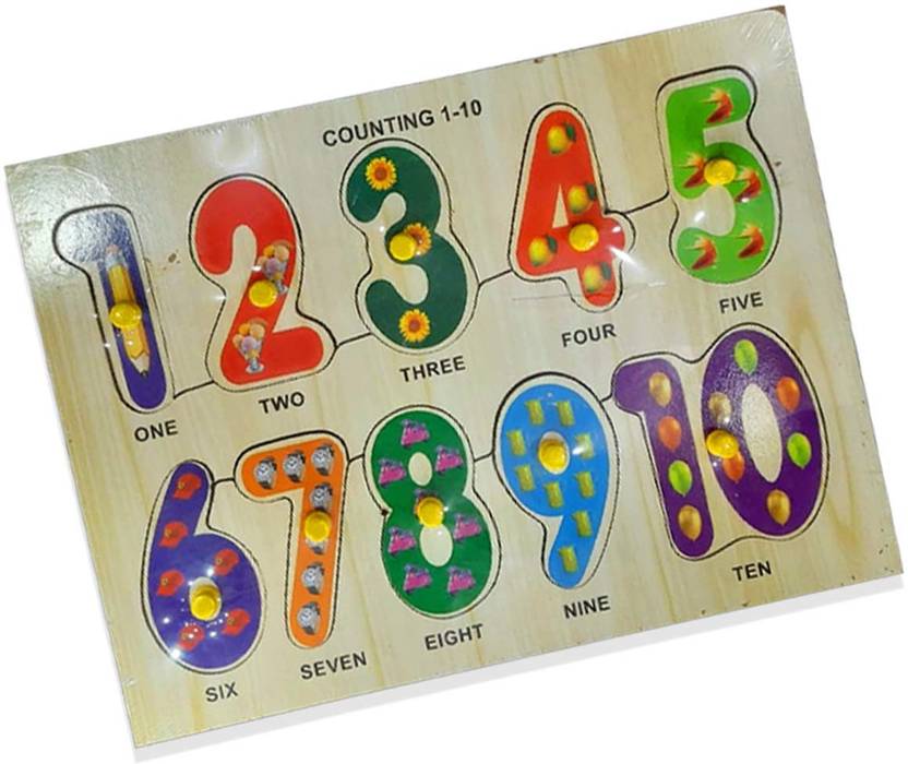 AMUSING Wooden Numbers 1234 Puzzle Board for Kids with Knobs & Pictures ...