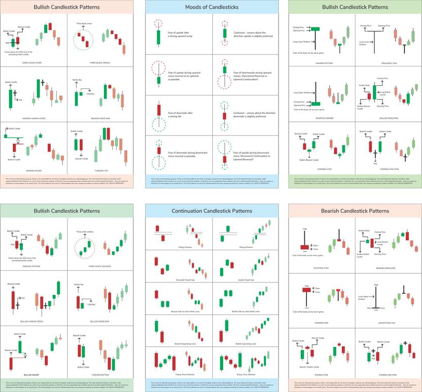 Candle Stick (12 Posters) Chart Patterns Self Adhesive Crypto and Stock ...