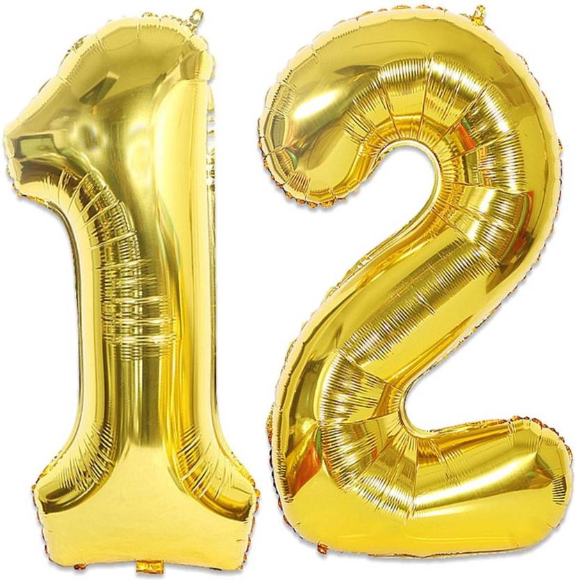 Dazzling Solid FOR BIRTHDAY DECORATION FOIL GOLDEN BALLOON NUMBER 12 ...