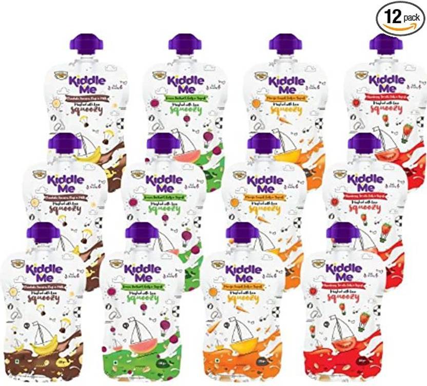 Kiddle Me Squeezy Fruit Puree 120g-Pack of 12| 3 Yogurt Flavors & 1 ...