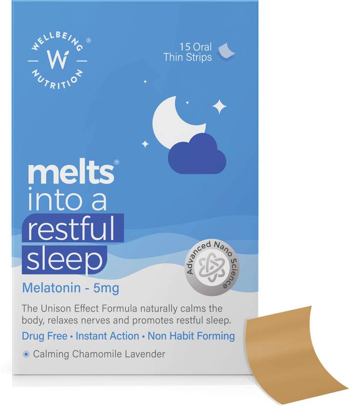 Wellbeing Nutrition Melts Restful Sleep, Plant Based Melatonin 5mg for ...