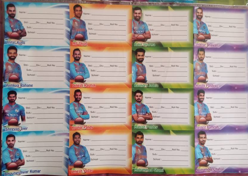 Super Easy 7.1 cm Name Slip Note Book Cricket Players Stickers School ...