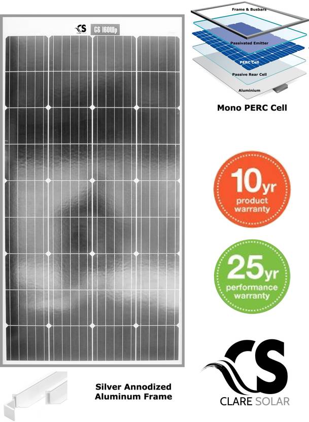 Clare Solar 12v 160 Watt Mono PERC Solar Panel Price in India - Buy ...