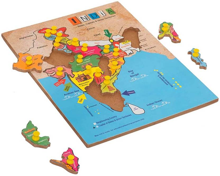 Tumtafa India Map Wooden Puzzle Learning Educational Board Tray with ...