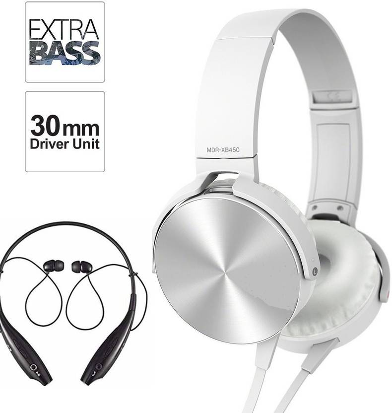 DC HEAD white extra bass and black hbs combo Bluetooth & Wired Headset ...