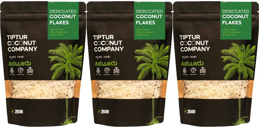 Tiptur Coconut Company Dry Coconut Flakes - Pack of 3 | 750g Coconut ...