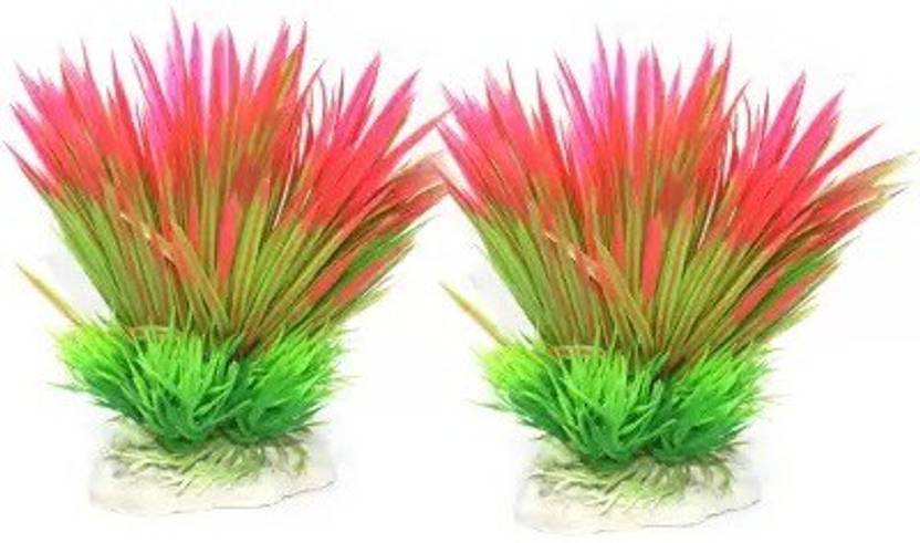 AKSHAT ENTERPRISES Artificial Green and Pink Plants for Aquarium. Pack ...