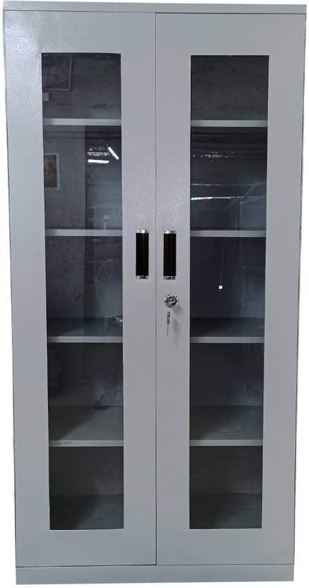 Paul's Glass door book self Almirah nob lock off white color Metal ...