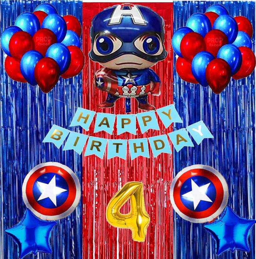 Attache Captain America Theme Birthday Decoration Items or Kit (4 Happy ...