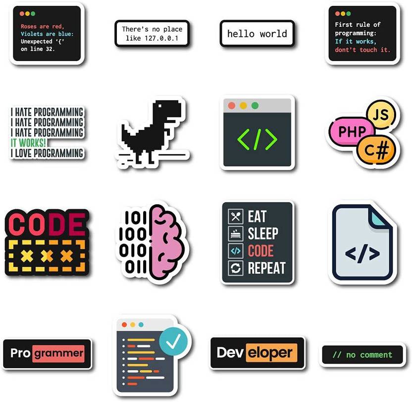 Aapki Marzi Coding/Programming Sticker Decals - Pack of 16 2.5 cm Self ...