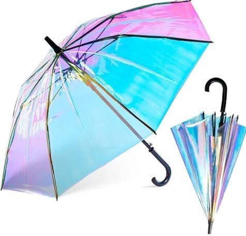 CHAATEWALA Shiny Holographic Umbrella,Colorful Rainbow Umbrella ...