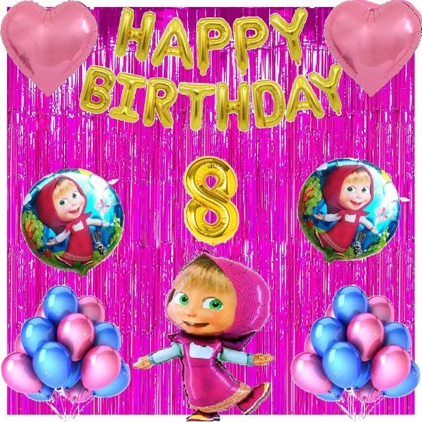 Attache Masha Theme Birthday Decoration Items or Kit (8 Happy Birthday ...