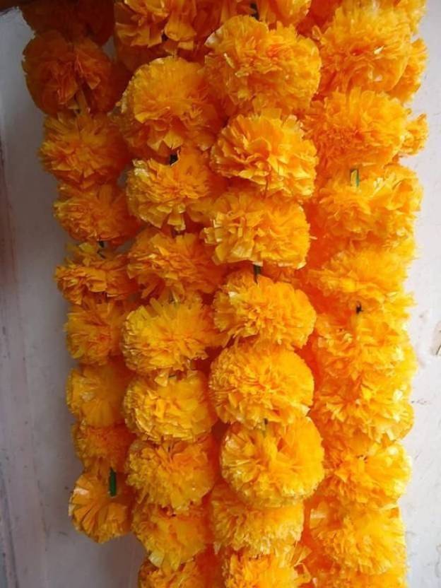 Caneuf Genda Phool Artificial Marigold Fluffy Flower Mala Pack of 10 ...