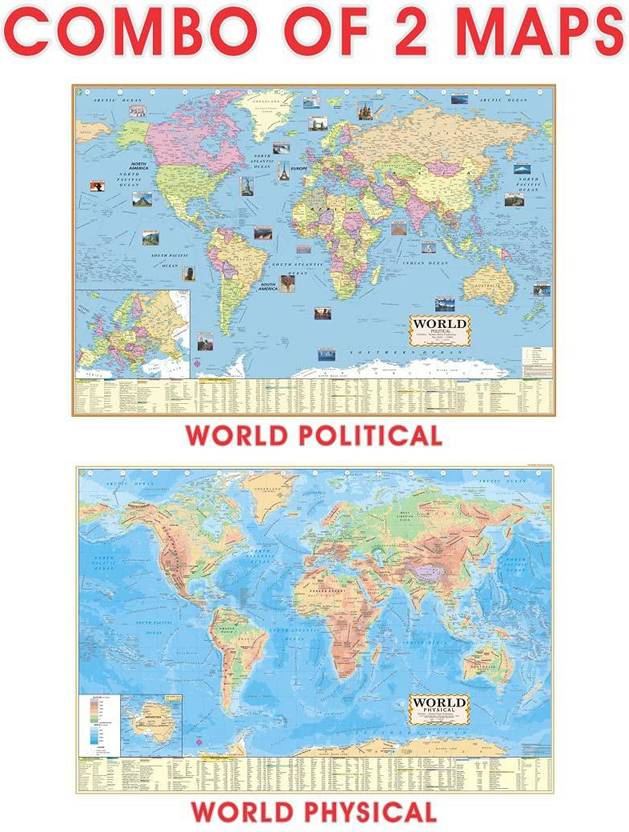 World poltical world physical map Paper Print - Educational posters in India - Buy art, film ...