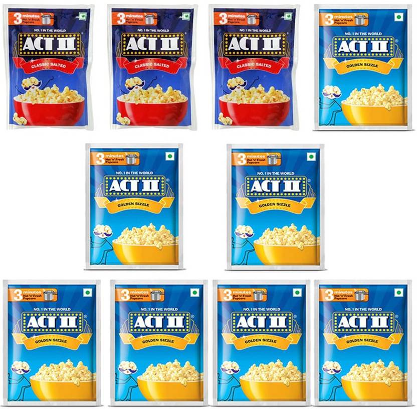 ACT II 3 Classic Salted and 7 Golden Sizzle FlavourPopcorn,Each 40g ...