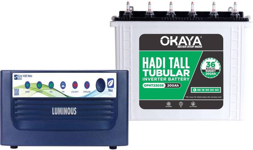 OKAYA OPHT 23036 +Luminous Eco Volt 950 Tubular Inverter Battery Price ...