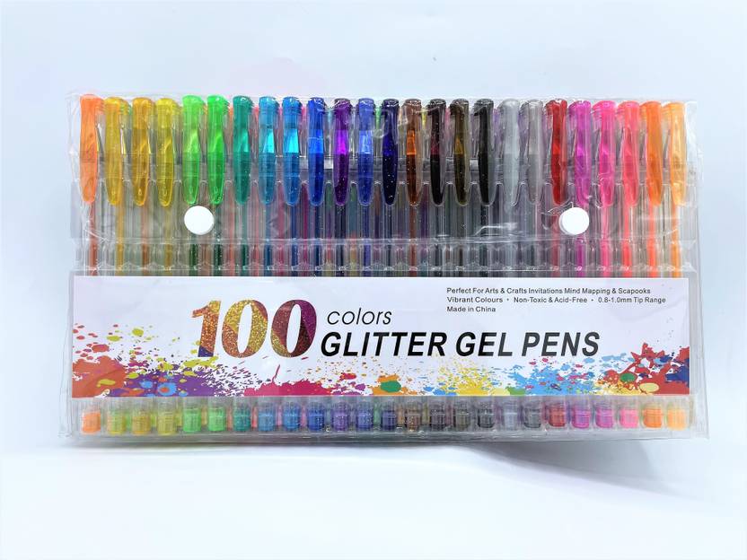 Ikshu 100 Color Glitter Gelpen For Art & Crafts Invitations Non-Toxic ...
