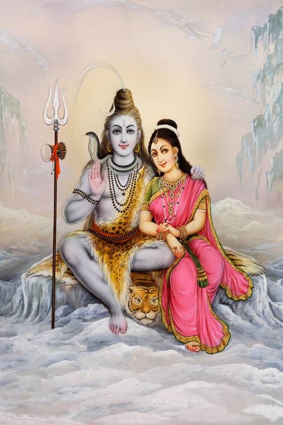 Lord Shiva and Parvati in Himalaya Beautiful Scenery Hindu God Poster ...