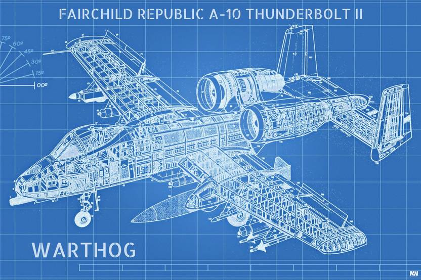 A-10 Thunderbolt II Warthog Fighter Aircraft Blueprint Poster 18 x 12 ...