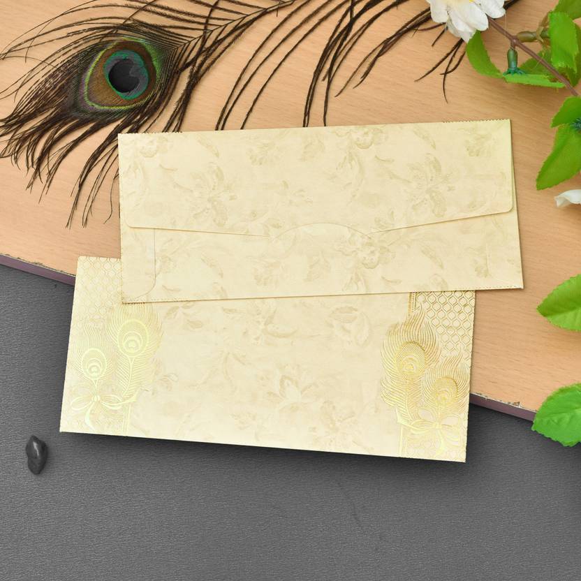 Anand Cards Metalic paper Peacock Feather print design Shagun Envelope ...