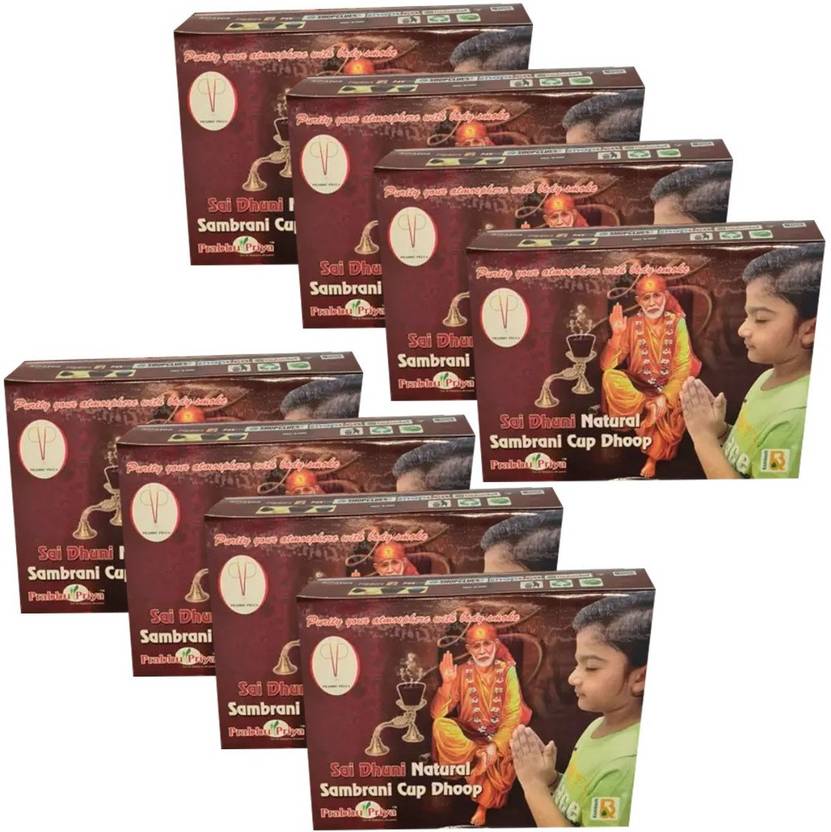 PRABHUPRIYA Sai Dhuni Natural Sambarani Cup Dhoop ( Pack of 8) Floral ...