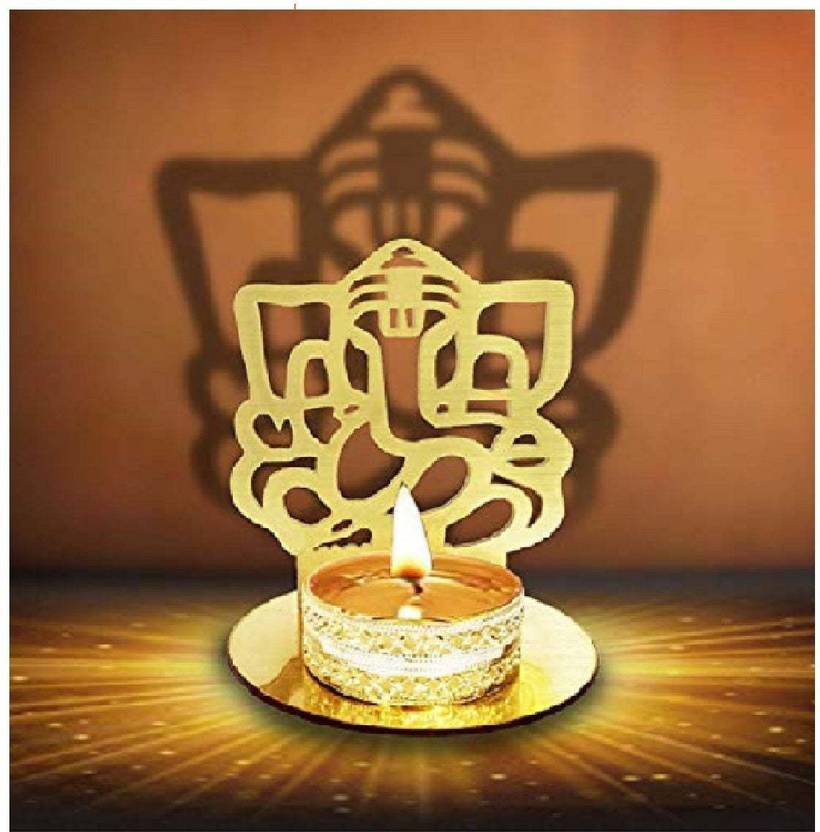 Satvik MDF Ganesha Shadow Diya with Tea Light (Pack Of 1) Wooden 1 ...