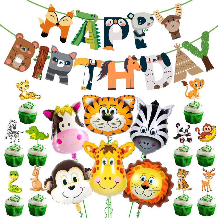 ZYOZI Jungle Safari Happy Birthday Decoration,Animal Birthday ...