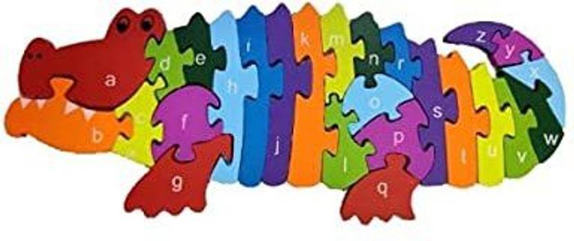 NONU 3D Wooden Jigsaw Puzzle, Crocodile Shaped Alphabet and Number Learning Blocks - 3D Wooden ...