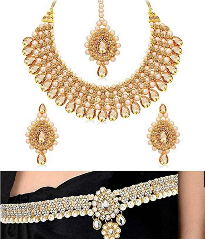 AVIKSHA CREATIONS Alloy Gold Jewellery Set Price in India - Buy AVIKSHA ...