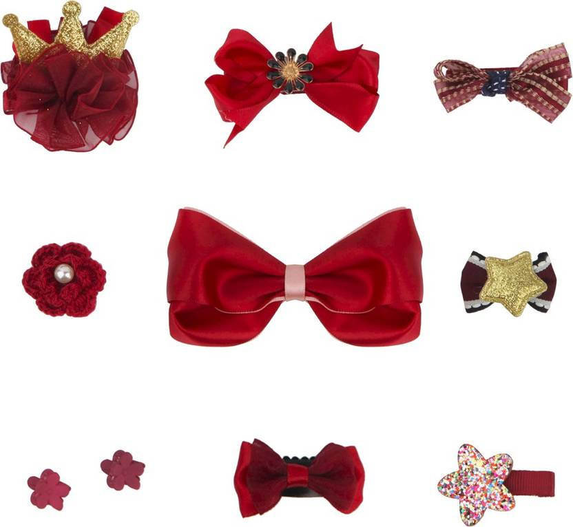 YELLOW CHIMES Accessories Set for Girls Mix Style Red Hair Bow Band Tic ...